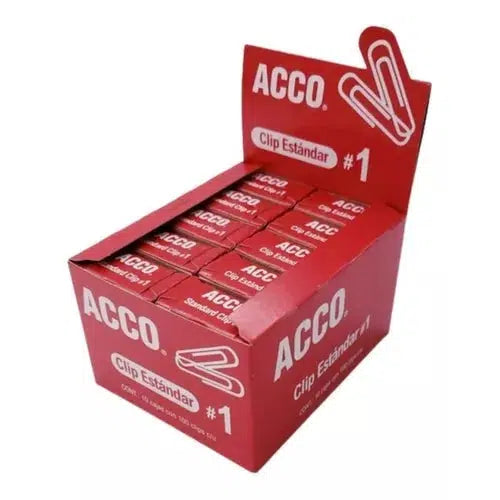Clip Estándar No. 1 Acco 32 Mm 10 Cajas Con 100 Clips C/u